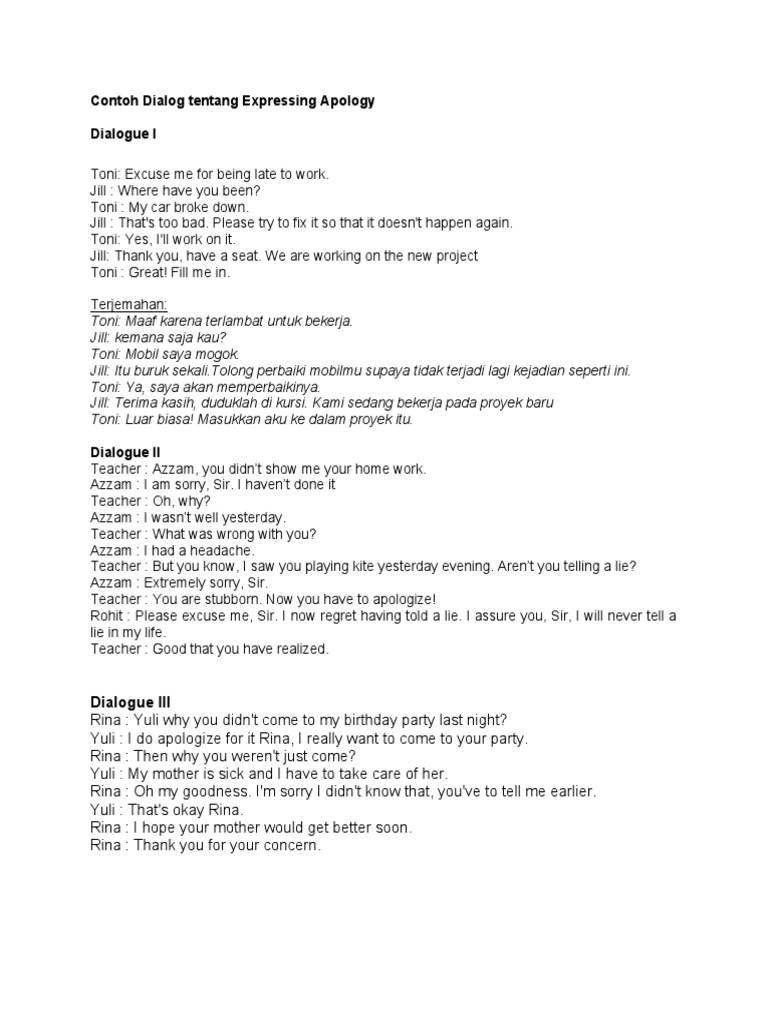 Contoh Dialog Tentang Expressing Apology | PDF
