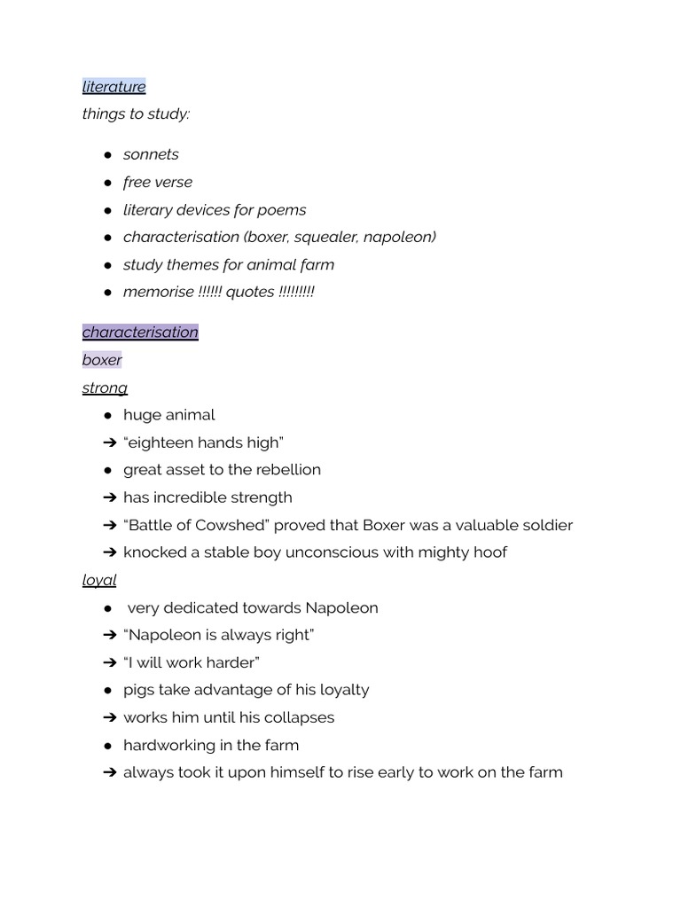 Literature Animal Farm Notes | PDF | Poetry | Linguistics