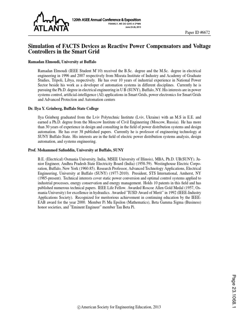 Simulation Of Facts Devices As Reactive Power Compensators And Voltage Controllers In The Smart