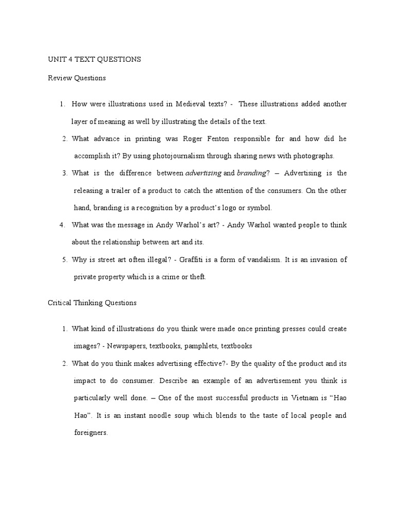 UNIT 4 Text Questions | PDF