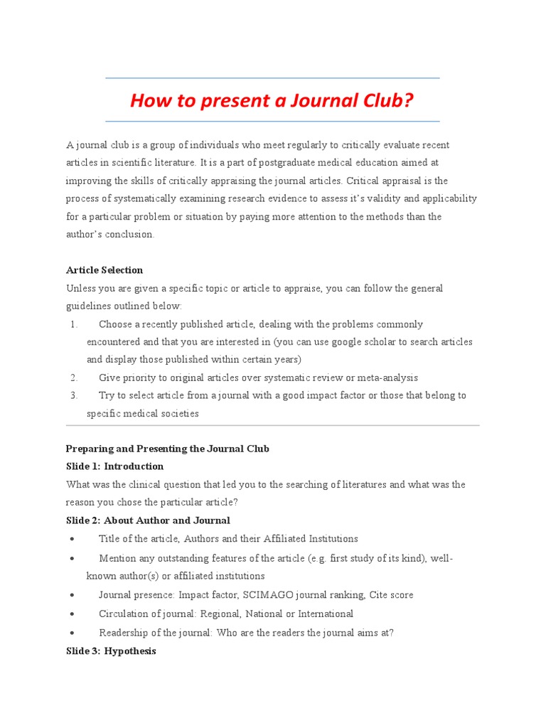 How To Present A Journal Club?: Article Selection | PDF | Systematic ...