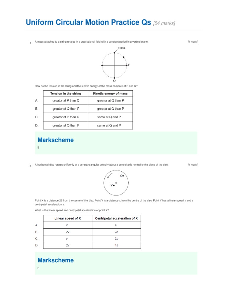 Uniform Circular Motion Practice Qs With Answers | PDF | Acceleration ...