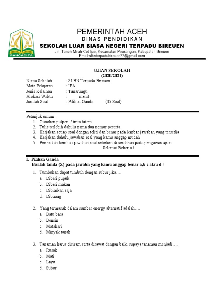 Soal-Ipa-X Tunarungu | PDF
