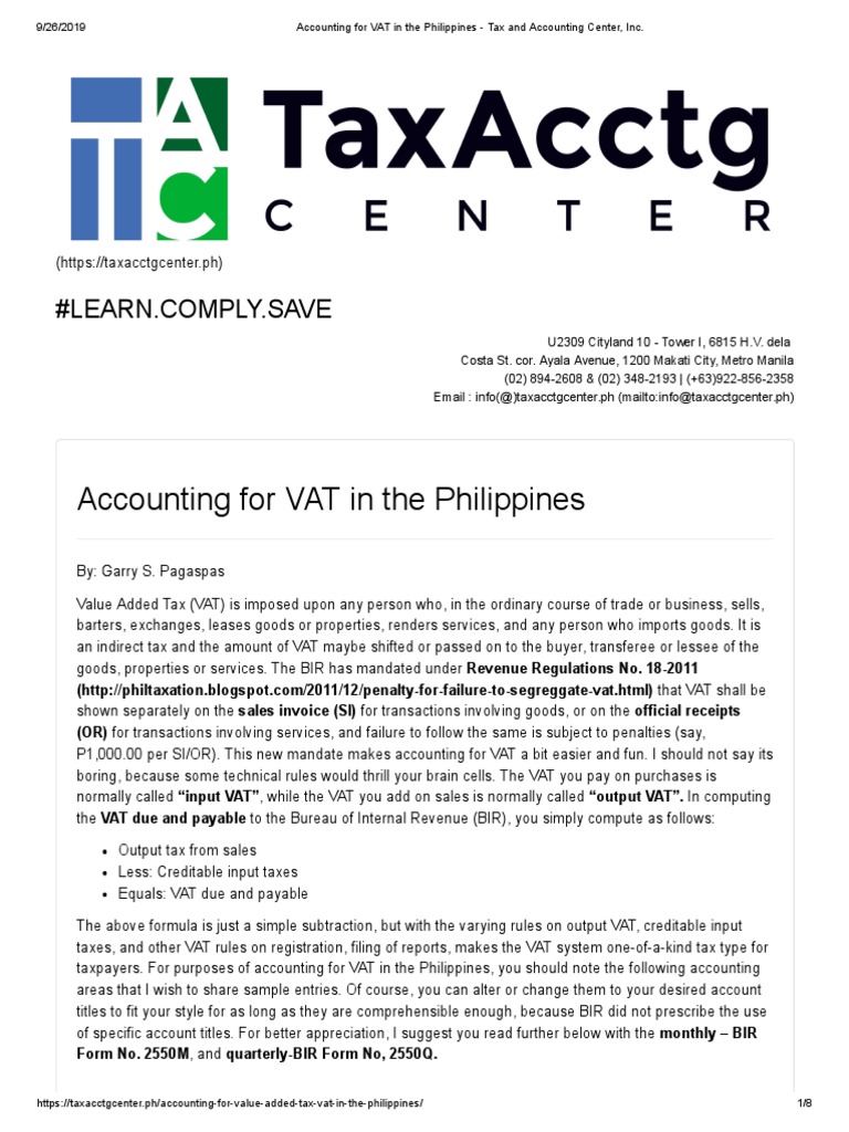 Accounting For VAT in The Philippines - Tax and Accounting Center, Inc ...