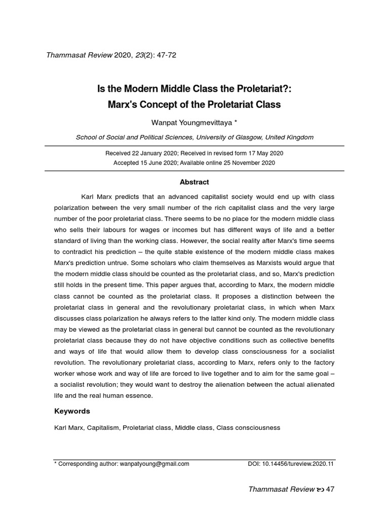 Modern Middle Class and Marx's Concept of the Proletariat Class | PDF ...