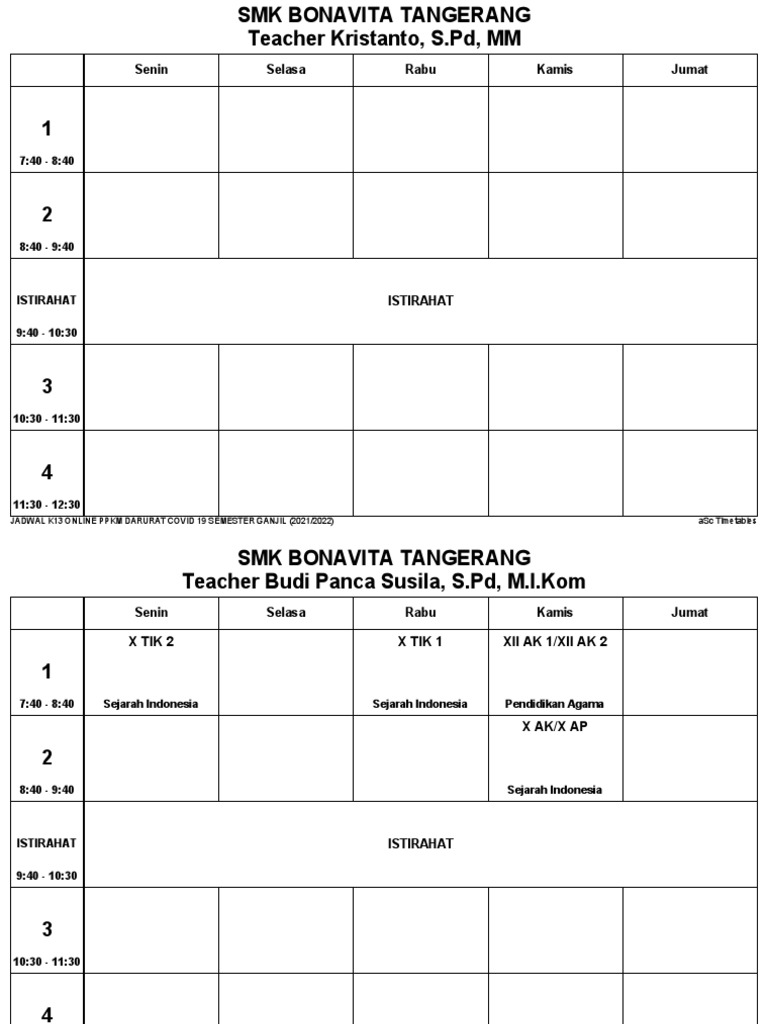 Jadwal Guru 2021-2022 V.1 | PDF