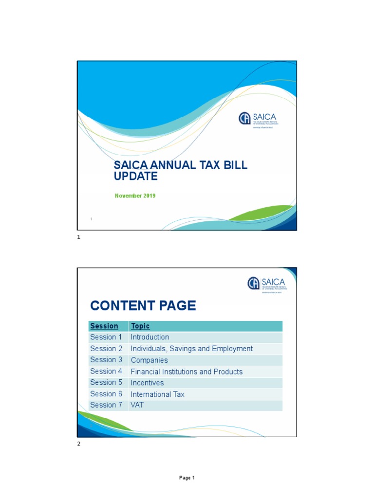 Handouts SAICA Tax Bill Update | PDF | Capital Gains Tax | Dividend