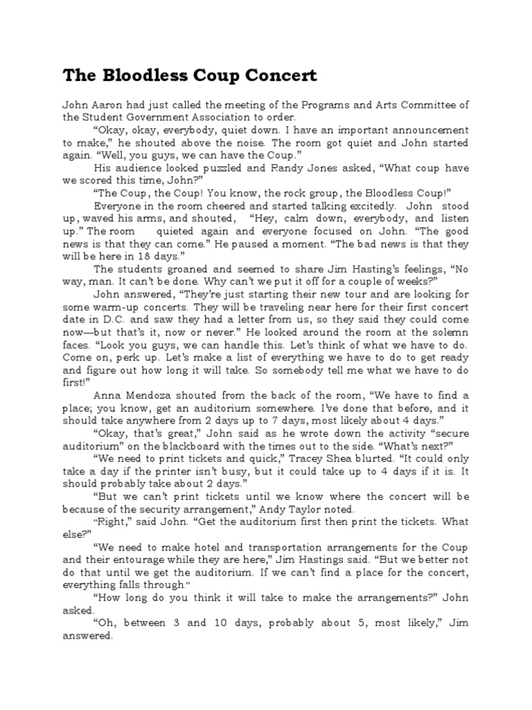 Bloodless Coup Concert Planning Guide | PDF | Language Arts ...
