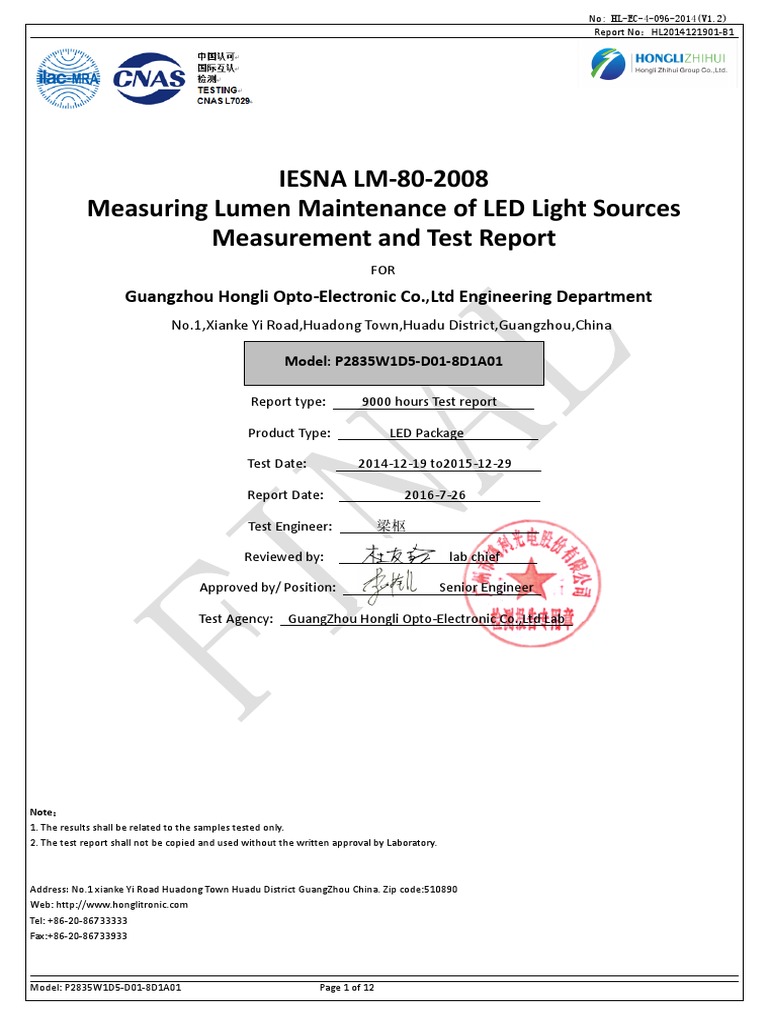 IESNA LM-80-2008 Measuring Lumen Maintenance of LED Light Sources ...