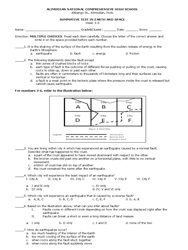 Earthquake Summative Test Questions | PDF | Earthquakes | Fault (Geology)