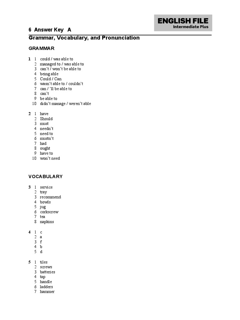 EIC 6 - Practice Exercises Unit 6 - Answer Key | PDF | Cooking, Food & Wine