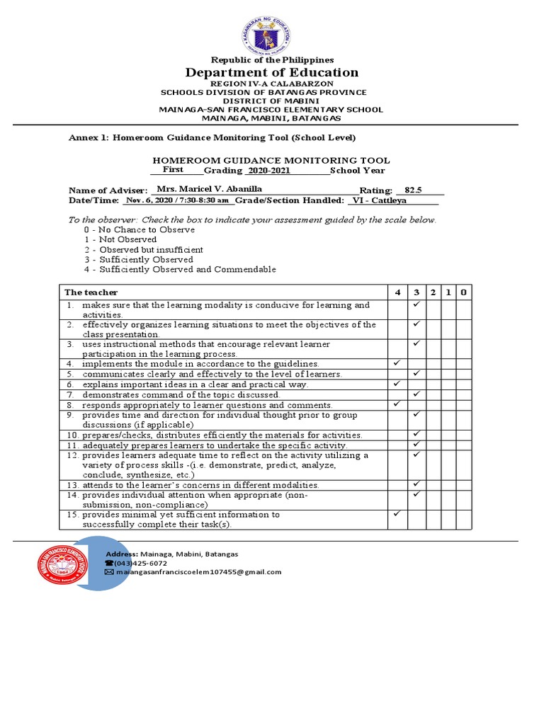 Guidance Monitoring Tool by Section | PDF | Learning | Teachers