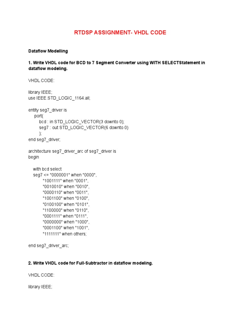 RTDSP Assignment-Vhdl Code | PDF | Vhdl | Scientific Modeling