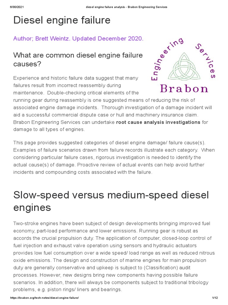 Diesel Engine Failure Analysis - Brabon Engineering Services | PDF ...
