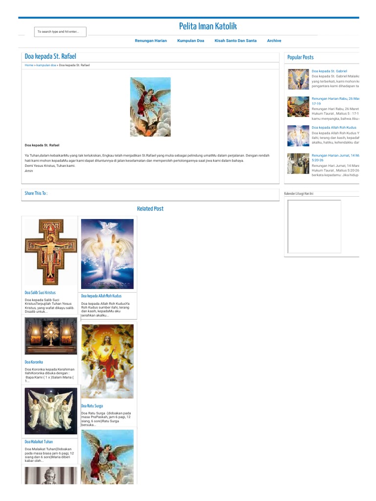 Doa kepada Santo Rafael Pelindung | PDF