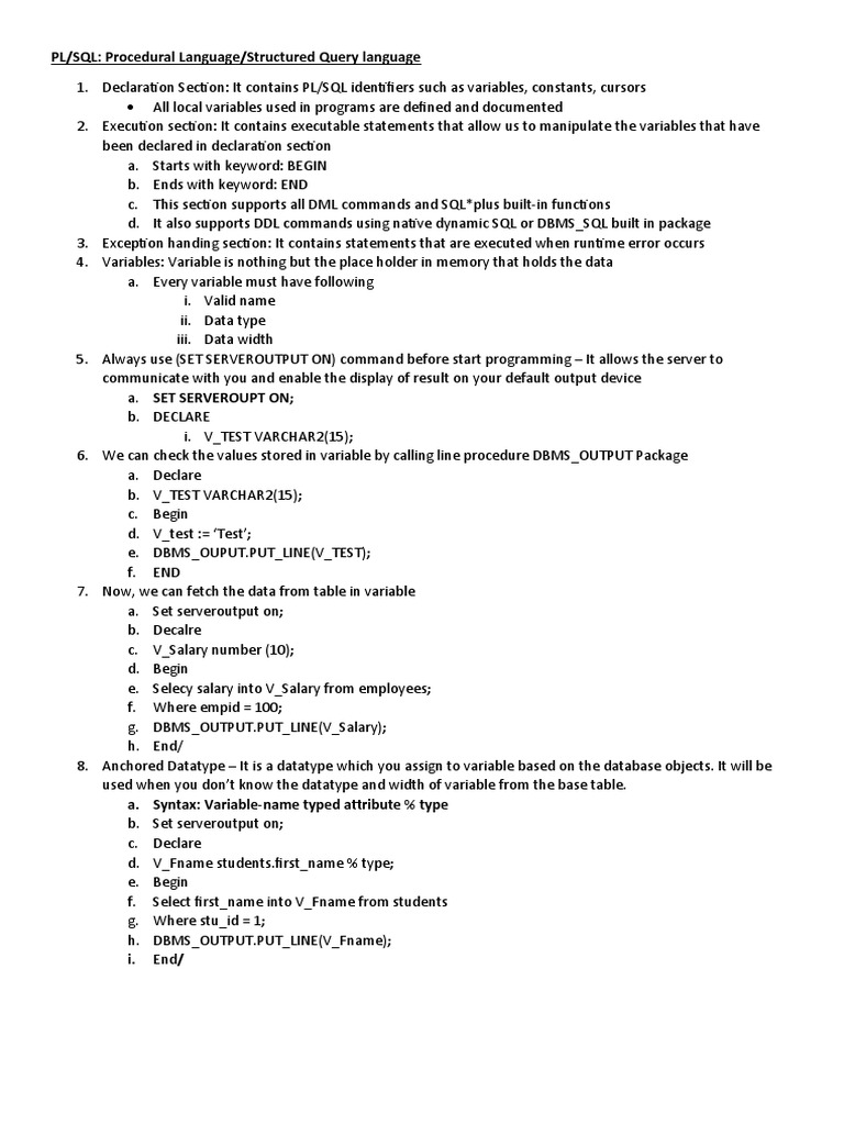 PL/SQL Procedural Language Guide | PDF | Pl/Sql | Variable (Computer ...