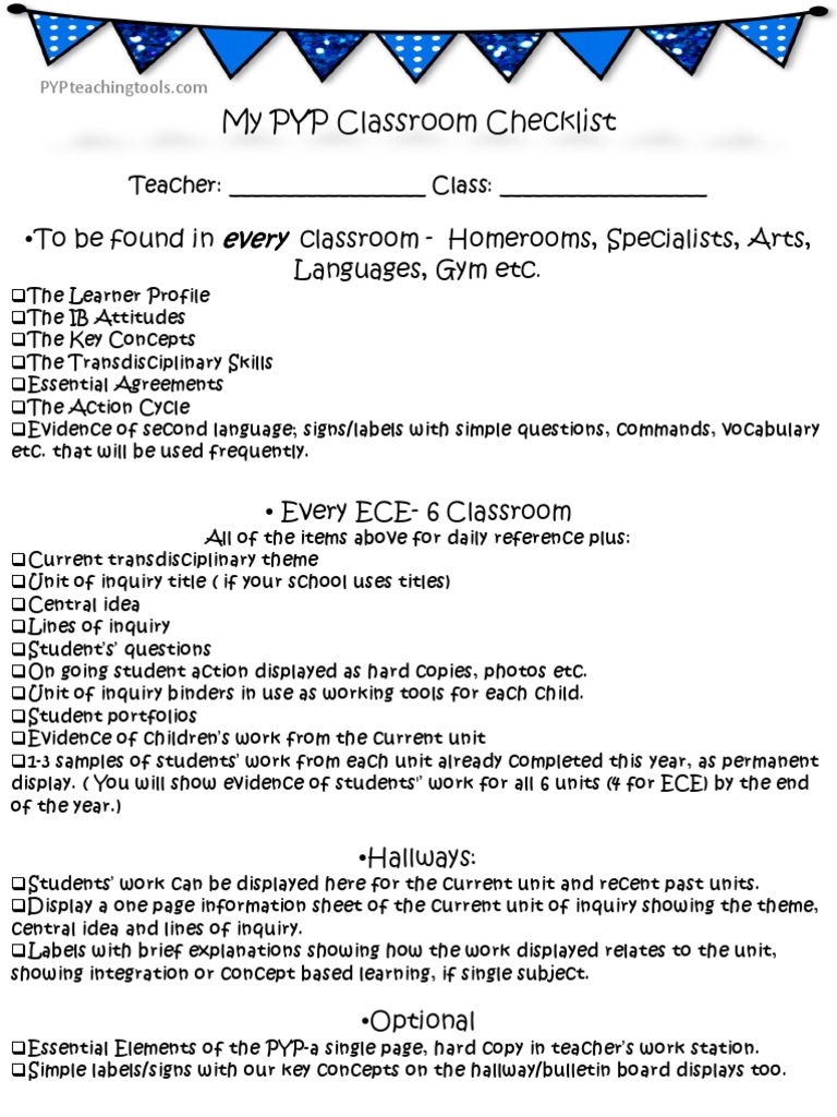 My PYP Classroom Checklist: Every | PDF | Classroom | Applied Psychology