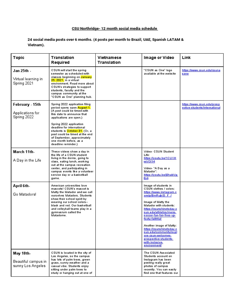 CSUN-Social Media Schedule | PDF | Dormitory | Autodesk