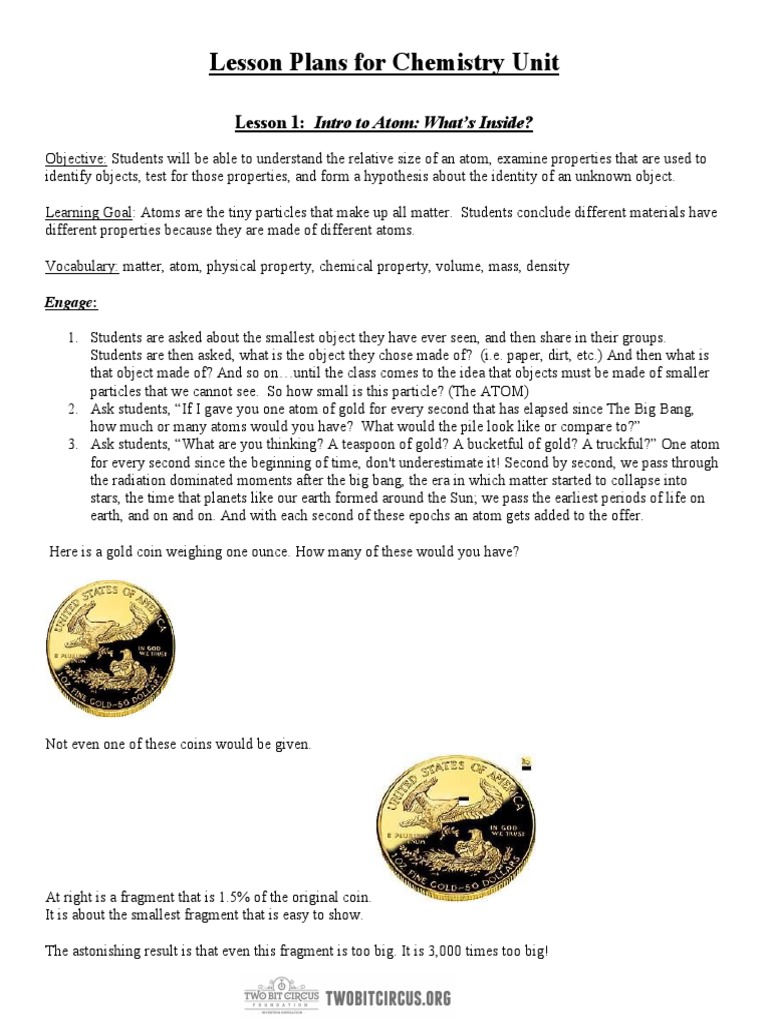 Two Bit Circus Middle School 8th Grade Chemistry 5e Lesson Plans ...