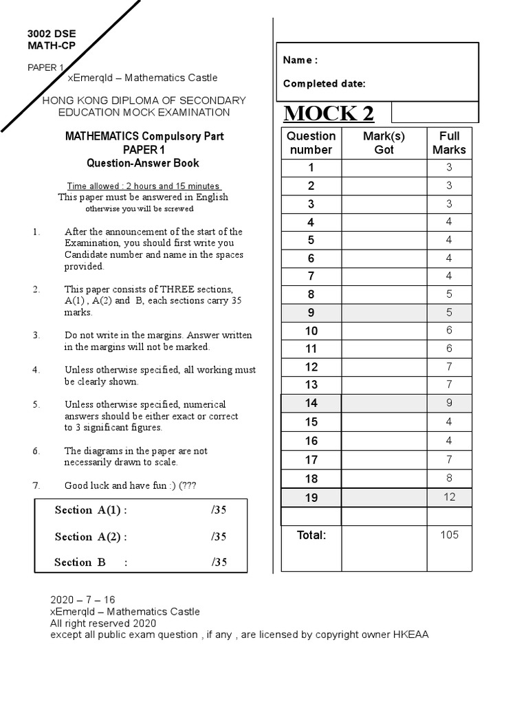 Maths Mock 2, Paper 1 (3002) | PDF | Area | Elementary Geometry