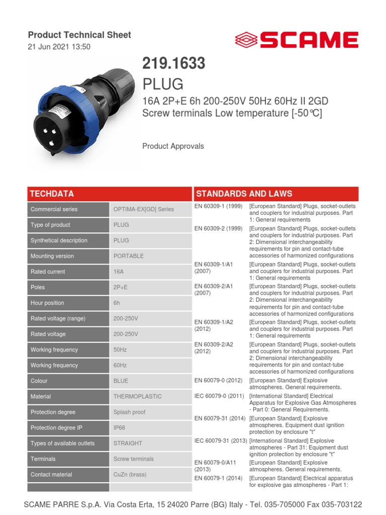 Scame 16A PLUG | PDF | Equipment | Electrical Components