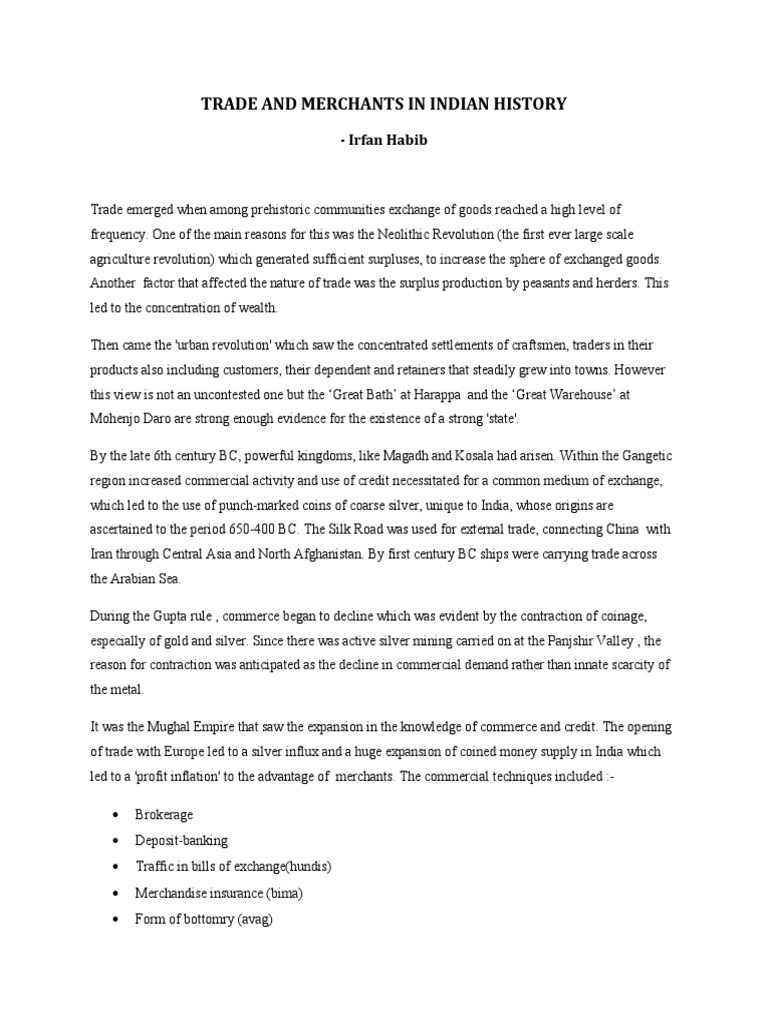 Trade and Merchants in Indian History | PDF | Trade | Economies
