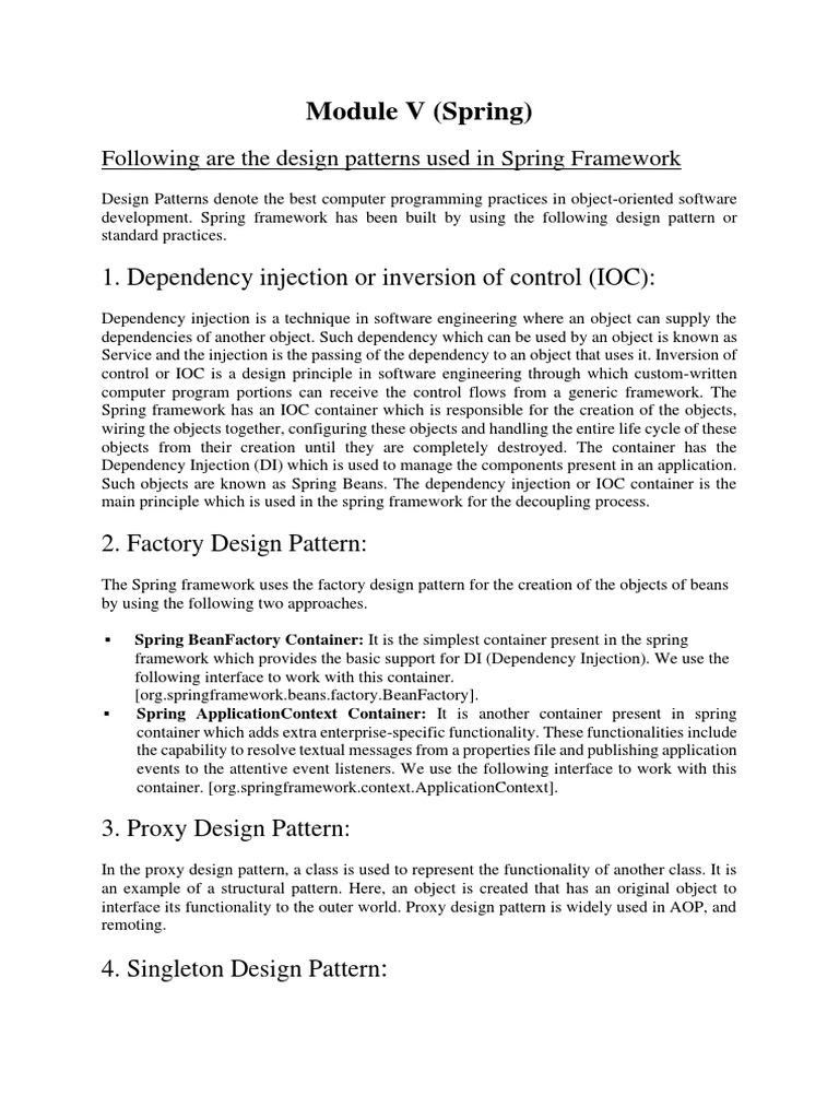 Module V Spring 1 Dependency Injection Or Inversion Of Control Ioc Pdf Spring 