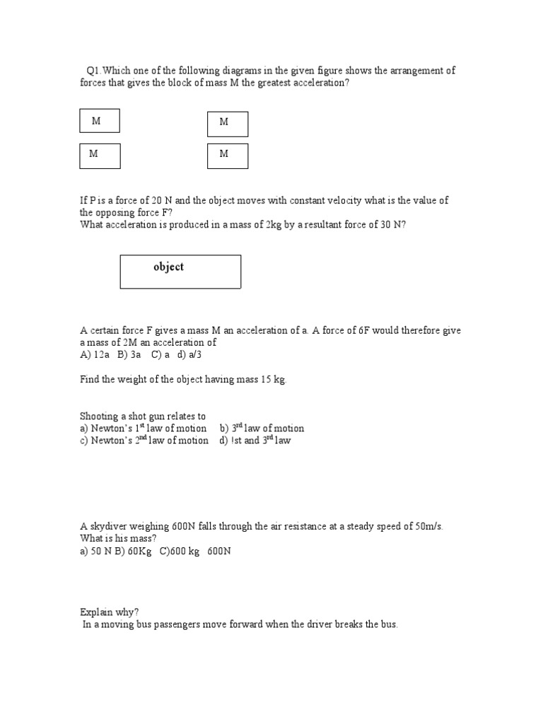 Physics Questions on Forces and Motion | PDF