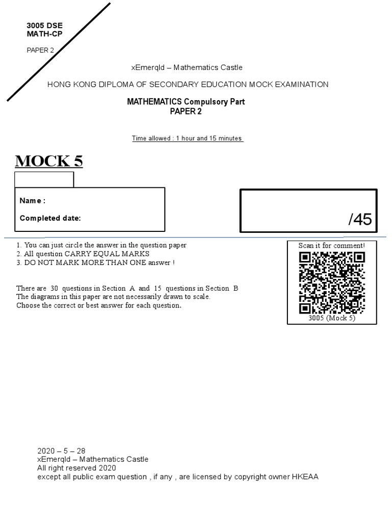 Maths Mock 5, Paper 2 (3005) | PDF | Function (Mathematics) | Area