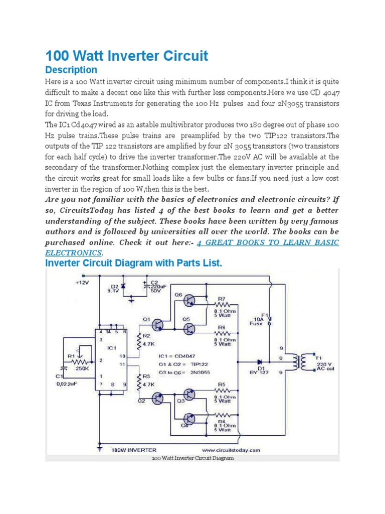 100 Watt Inverter Circuit | PDF | Power Inverter | Electronic Circuits