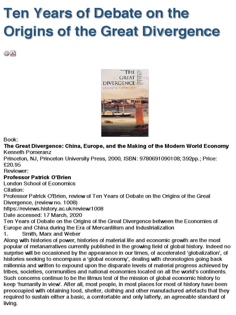 Ten Years of Debate On The Origins of The Great Divergence | PDF | Max ...