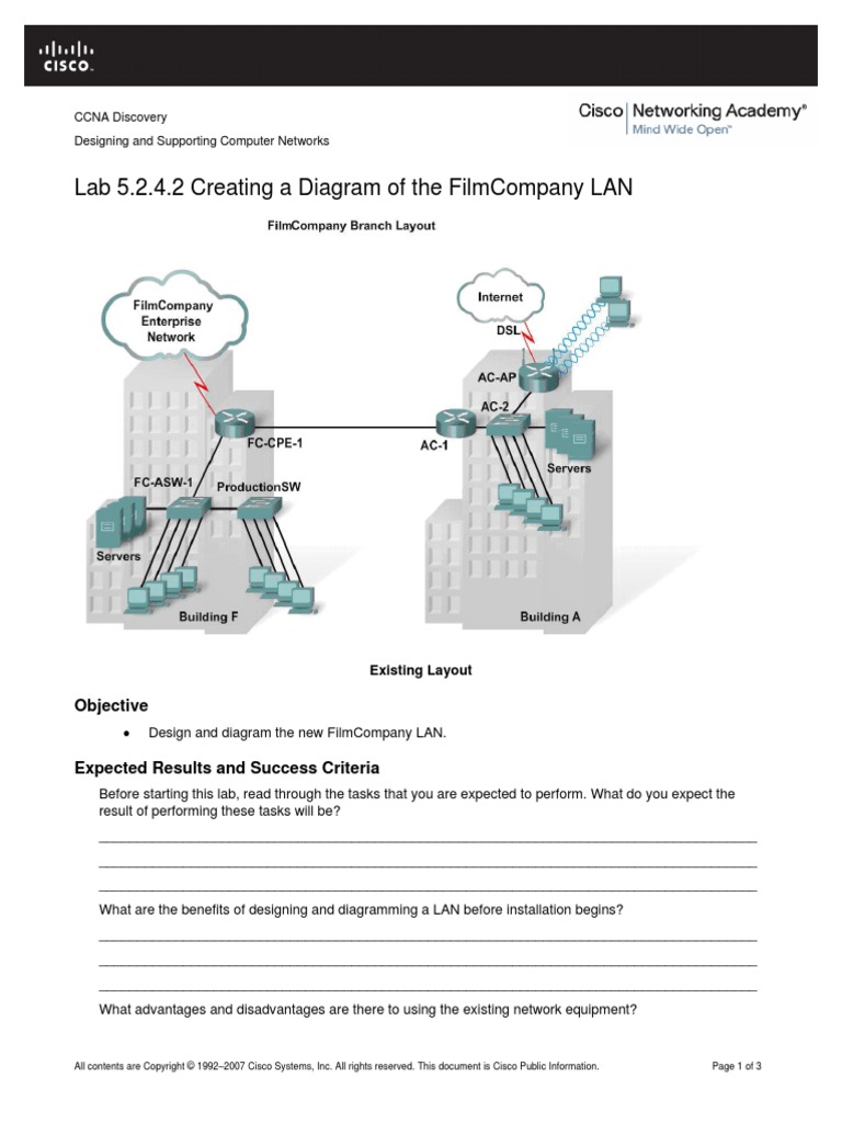 Lab 5.2.4.2 Creating A Diagram of The Filmcompany Lan: Ccna Discovery Designing and Supporting ...