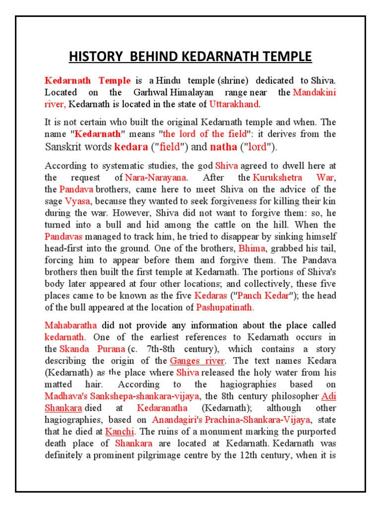 History Behind Kedarnath Temple | PDF | Foods | Cuisine