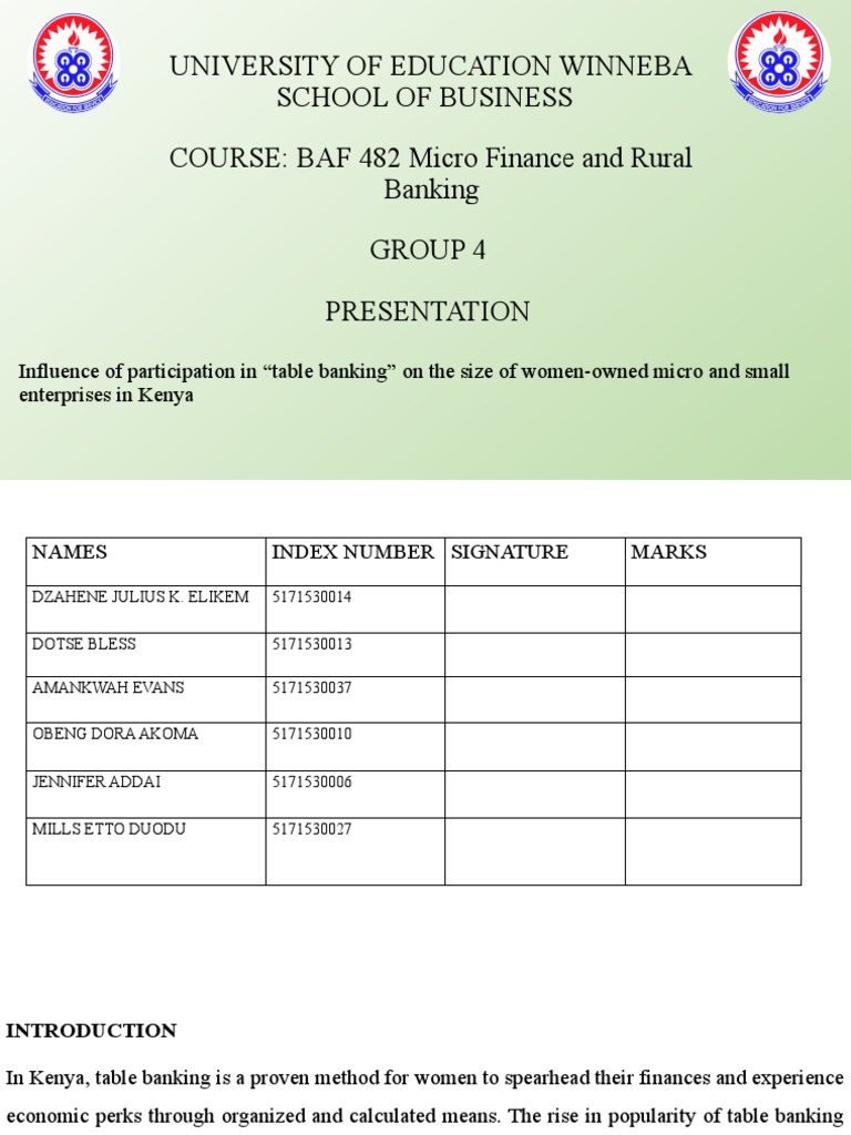 University of Education Winneba School of Business COURSE: BAF 482 ...