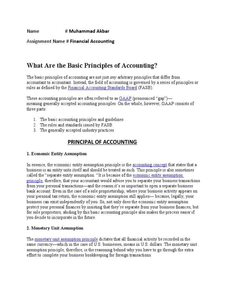 Assiment 1 (Principal Account GAAP) | PDF | Historical Cost | Financial ...
