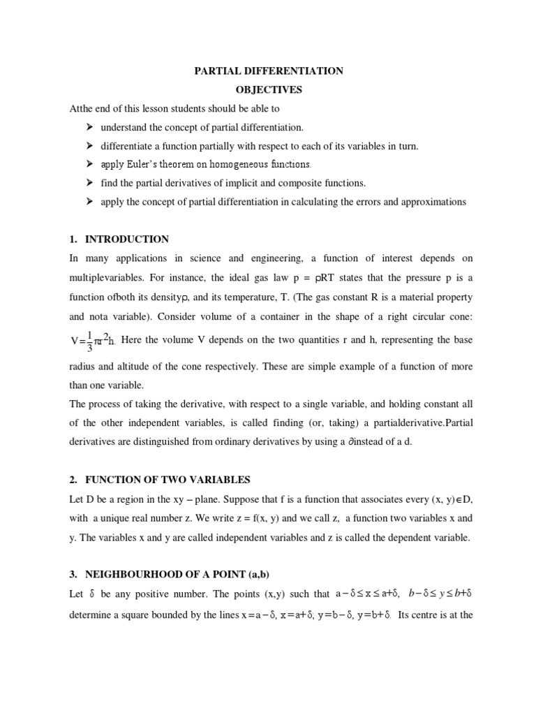 Partial Differentiation Objectives | PDF | Derivative | Trigonometric ...