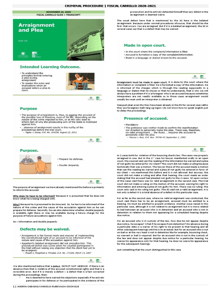 Criminal Procedure-Transcript-Fiscal Carillo-Finals | PDF | Plea | Arraignment