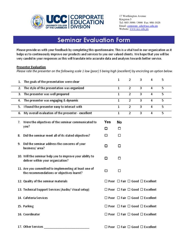 Seminar Evaluation Feedback Form | PDF | Cognition | Communication