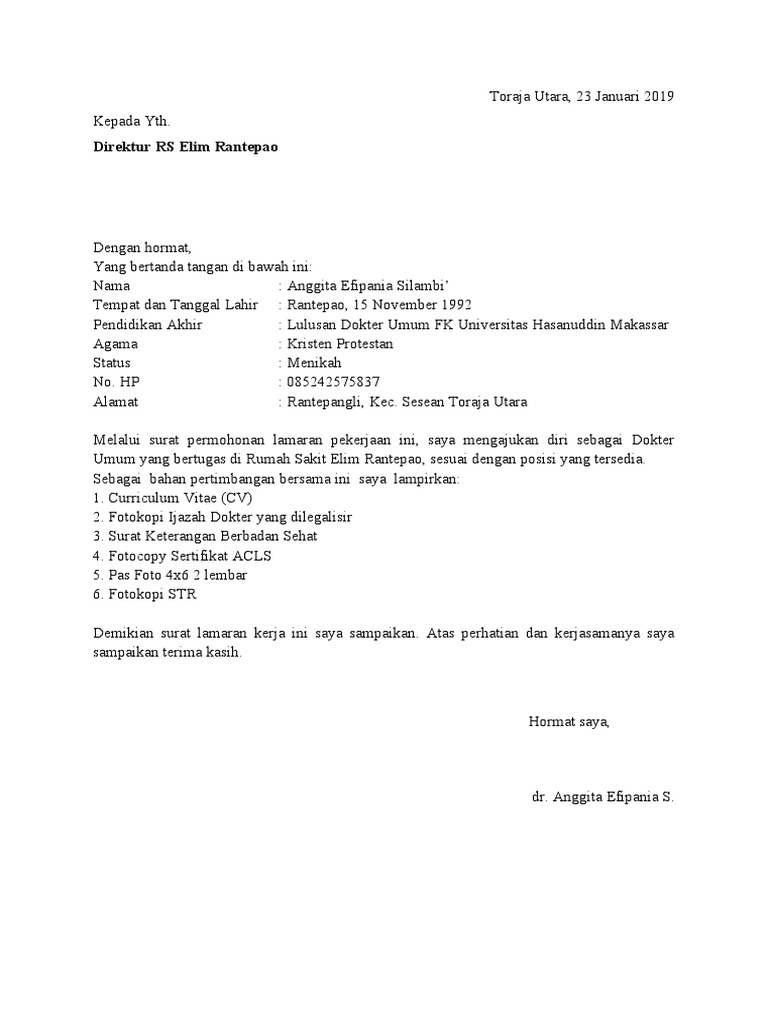 Surat Lamaranku RS Elim | PDF