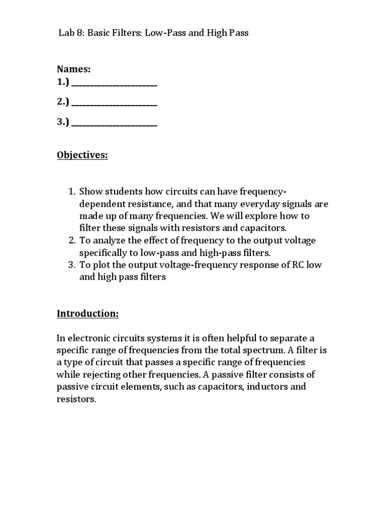 12b Lab2D Filters | PDF | Electronic Filter | Passivity (Engineering)