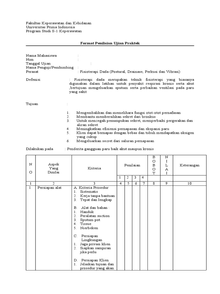 Praktek Fisioterapi Dada (Postural, Drainase, Perkusi Dan Vibrasi) 3 | PDF