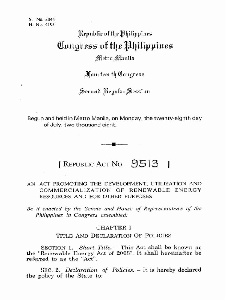 01 - RA 9513 - Renewable Energy Act of 2008 | PDF | Technology ...