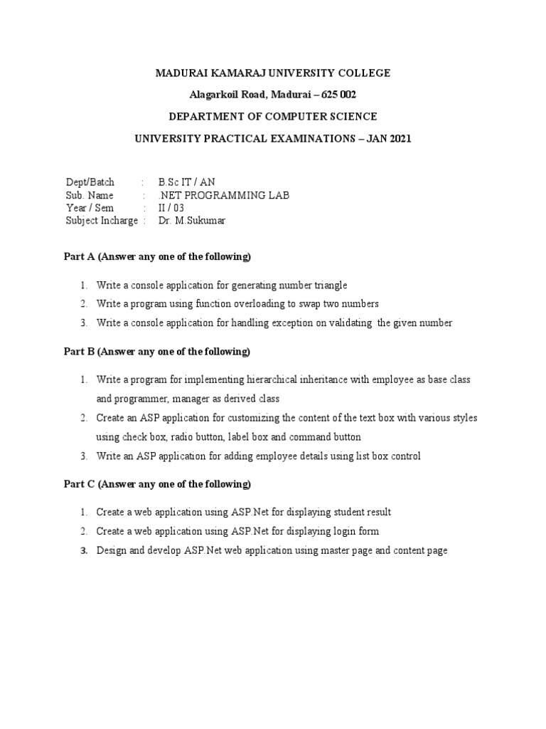 Asp Net Univ Practical Exam QS | PDF