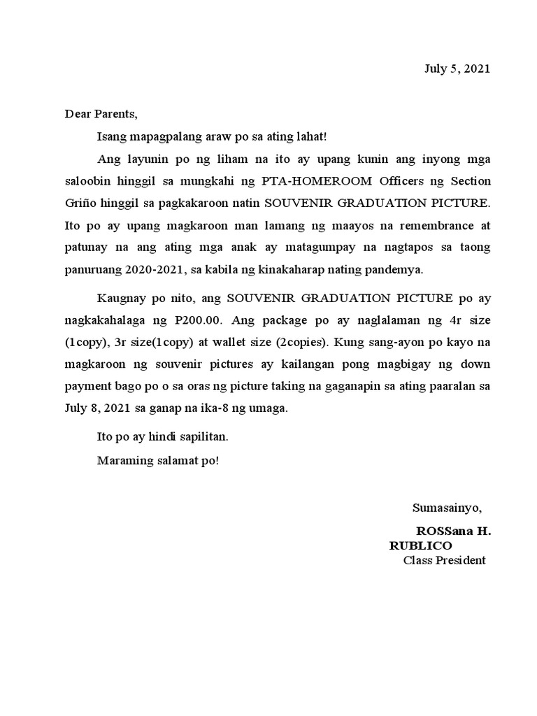 Letter For Souvenir Picture | PDF