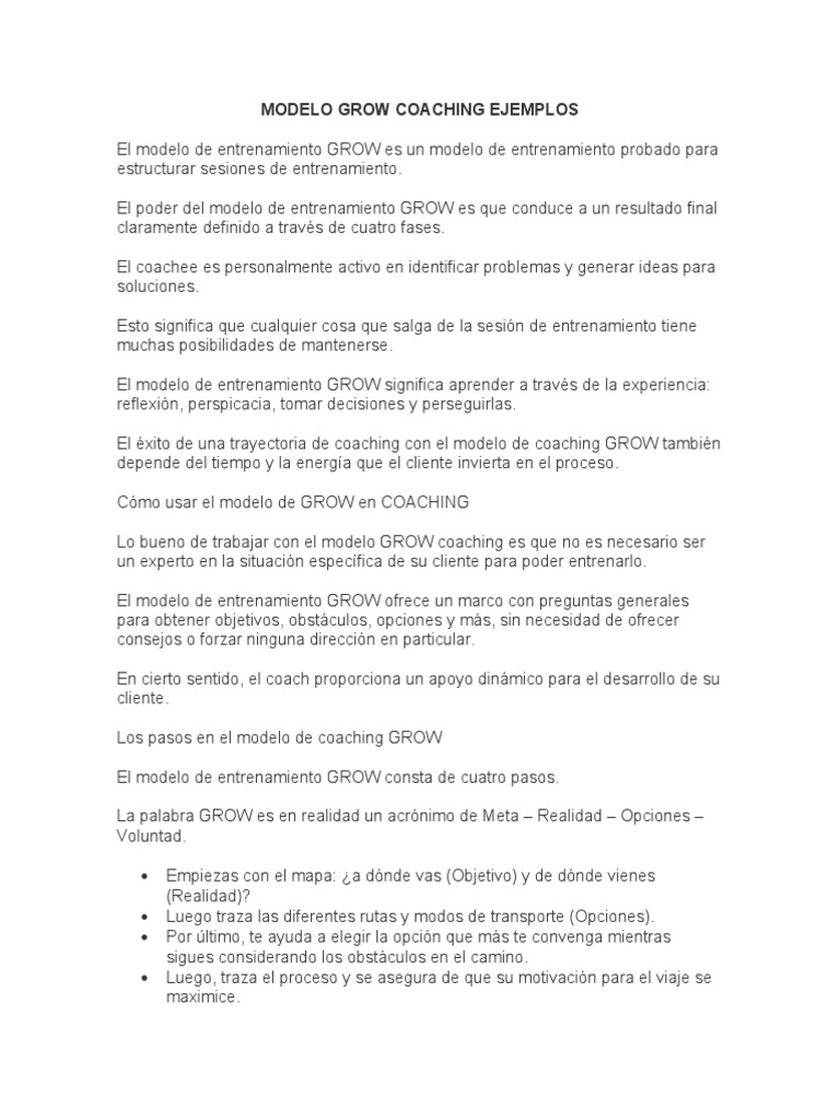 Modelo Grow Coaching Ejemplos | PDF | Psicología Aplicada | Sicología
