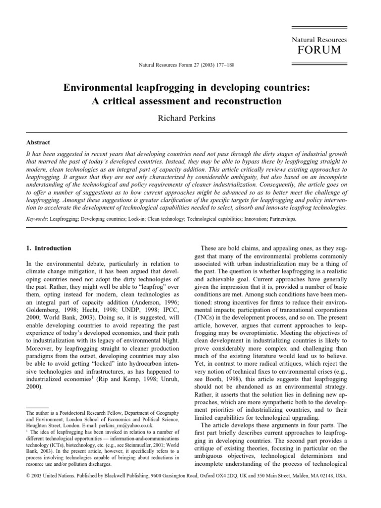 1.NRF - Leapfrogging - 27 2003 | PDF | Developing Country | Economic ...