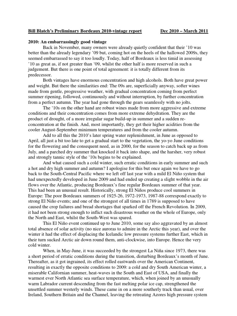 Blatch 2010 Prelim Vintage Report | PDF | Phenolic Content In Wine | Grape