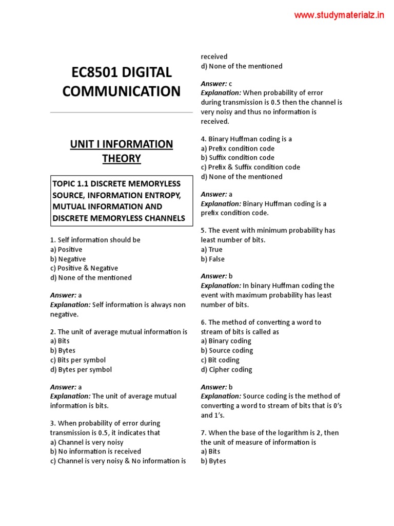 Ec8501 Digital Communication | PDF | Code | Sampling (Signal Processing)