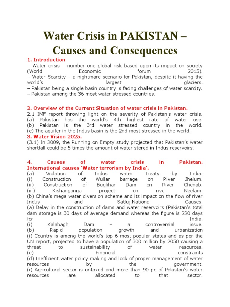 Essay On Water Crisis in PAKISTAN | PDF | Water Scarcity | Indus River