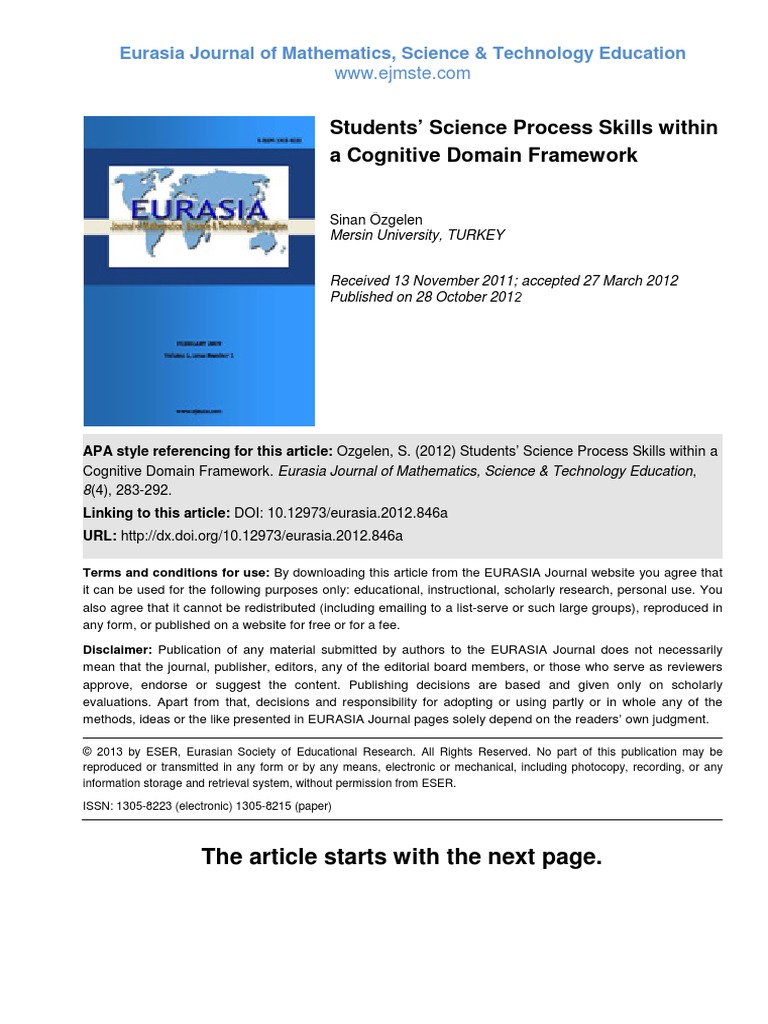 Students' Science Process Skills Within A Cognitive Domain Framework | PDF | Science Education ...